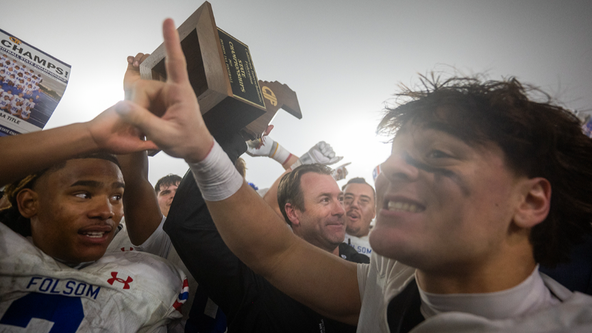 See Folsom football team and coach celebrate 2025 state championship ...