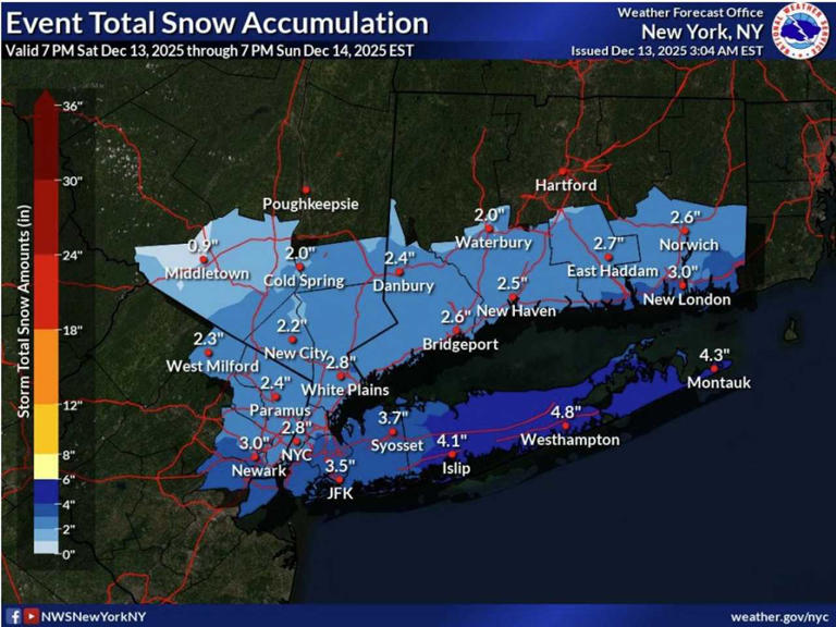 New snowfall map released as winter storm nears tristate region