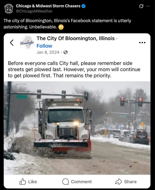 Illinois city supposedly posted about snow removal, 'Your mom gets ...