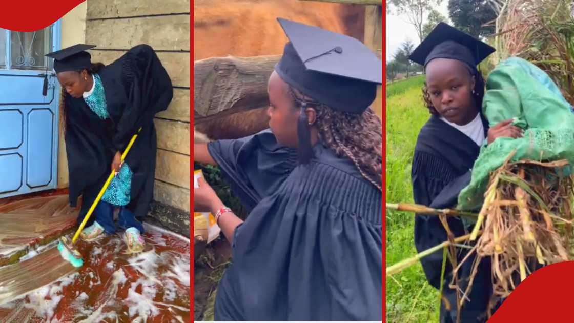 St Paul's University graduate performs house chores in graduation gown ...