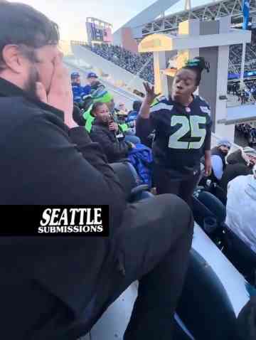 Woman confronts drunk fan for falling on her and spilling beer at the ...