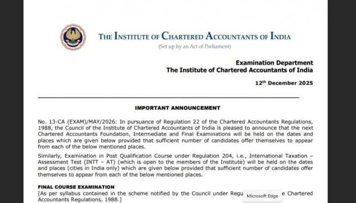 ICAI CA May 2026 datesheet released at eservices.icai.org: Check ...