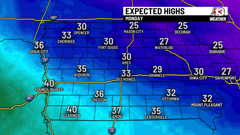 How much snow fell across Iowa Saturday, when will it melt