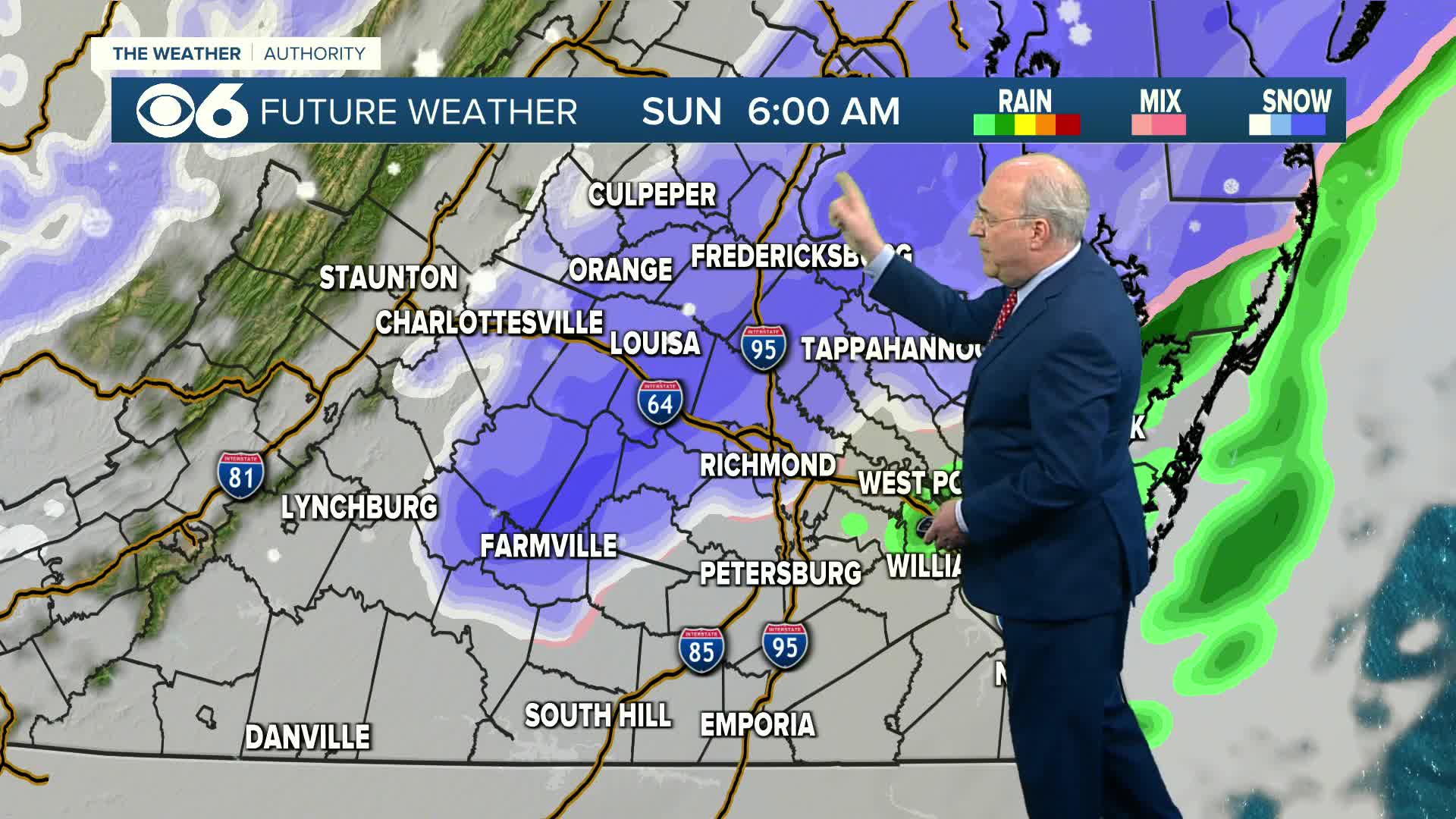 Hour-by-hour update on snow chances in Virginia Sunday morning