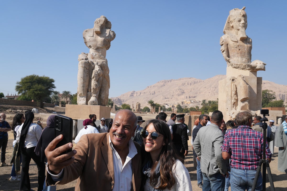 Egypt reveals huge restored colossal statues of pharaoh