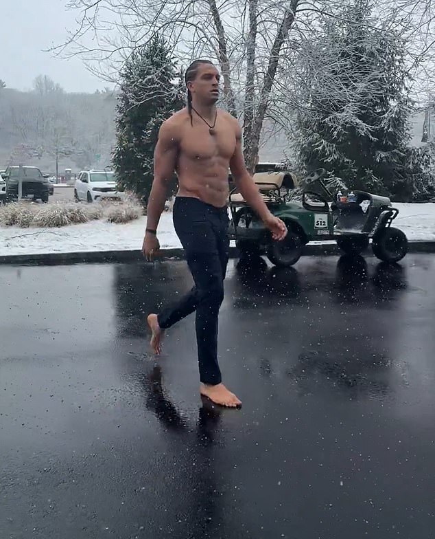 Crazy Patriots star arrives shirtless and barefoot in the snow for ...