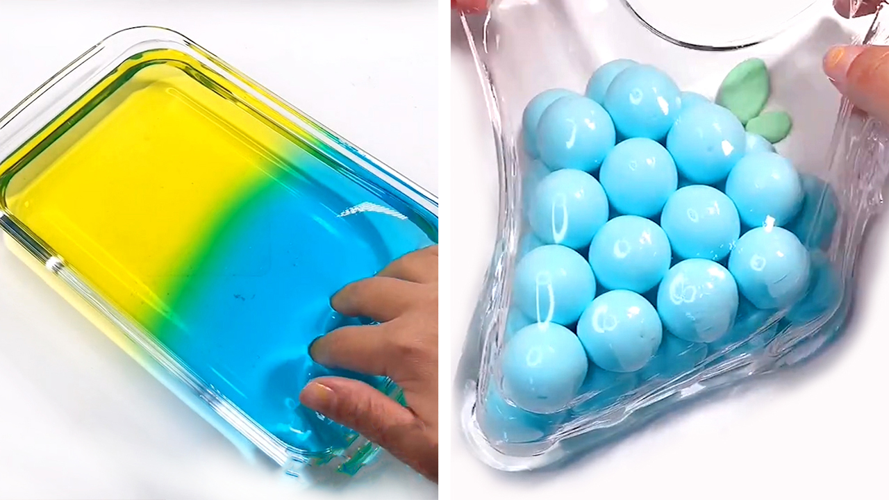 ASMR wat gebeurt bij het indrukken van geel blauwe slime?