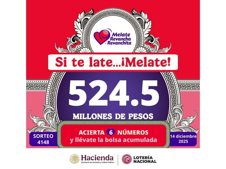 Resultados Melate 4148: Domingo 14 de diciembre de 2025