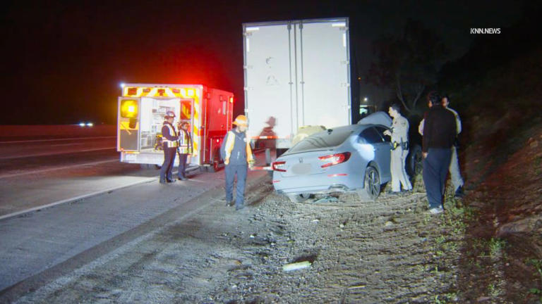 Car crashes under semi on 210 Freeway in San Gabriel Valley