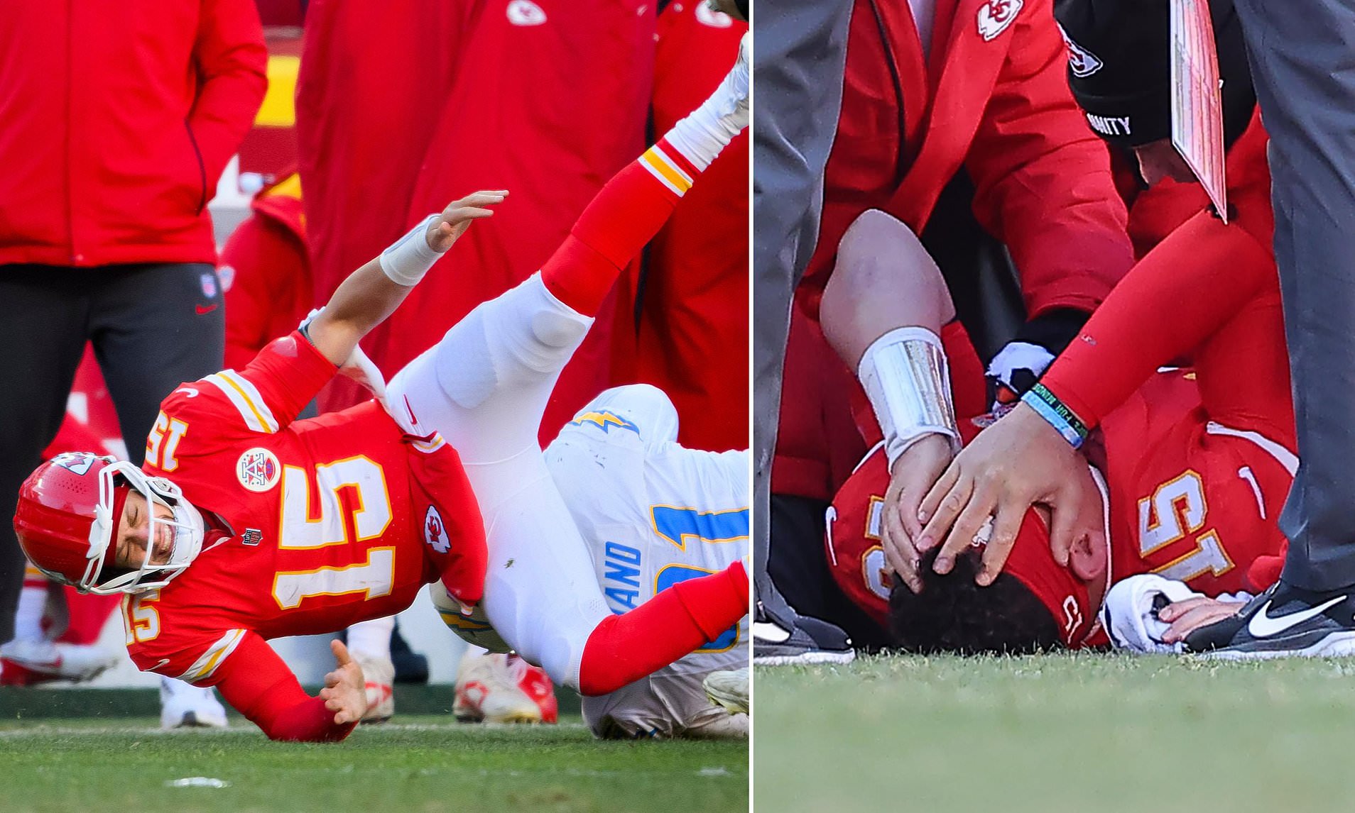 Chiefs' nightmare goes from bad to worse as Patrick Mahomes hobbles off ...