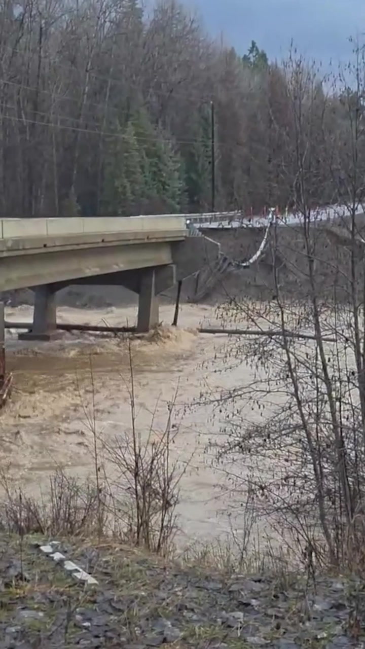 Watch moment bridge is ripped apart by overflowing river in Montana