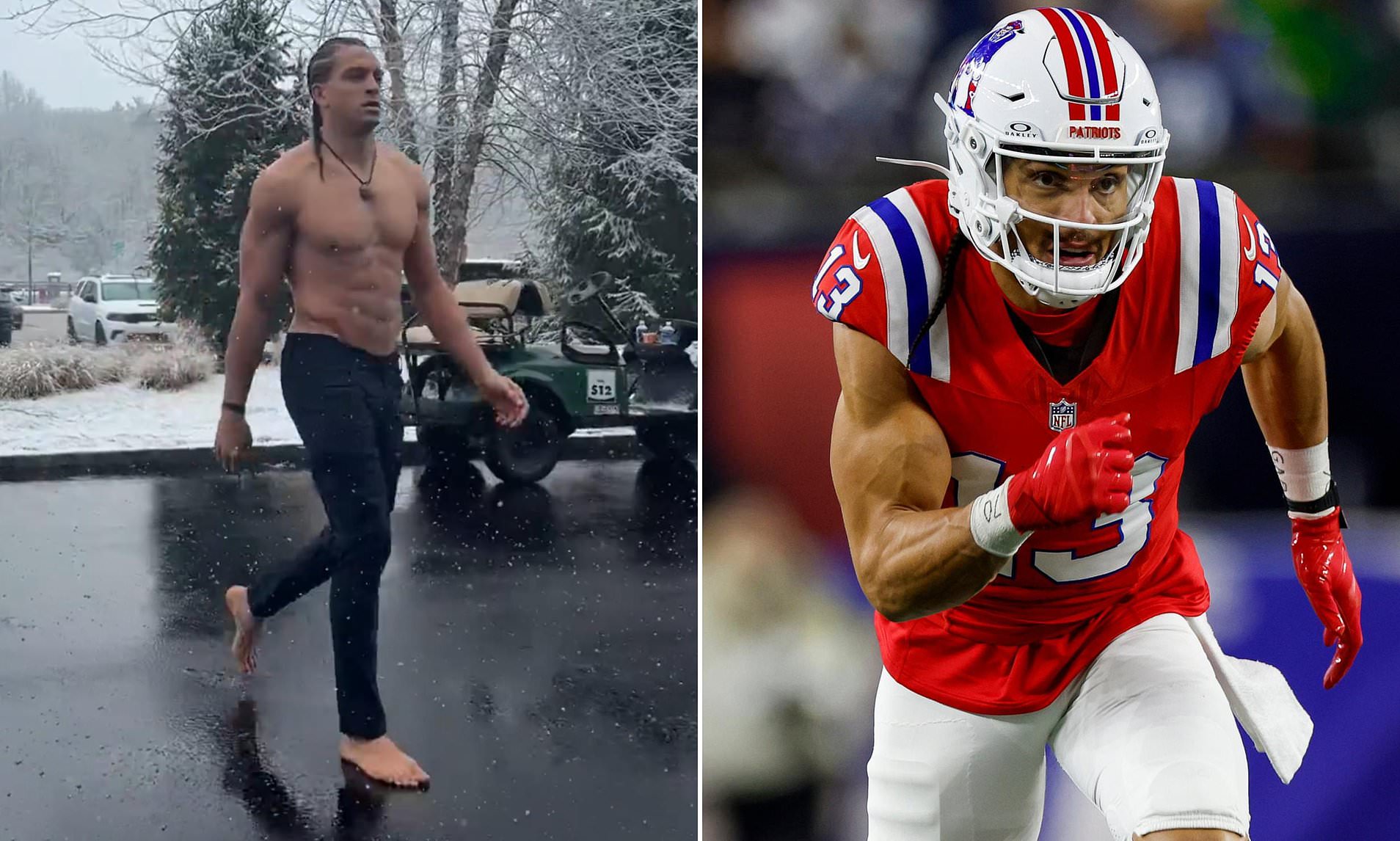 Crazy Patriots star arrives shirtless and barefoot in the snow for ...