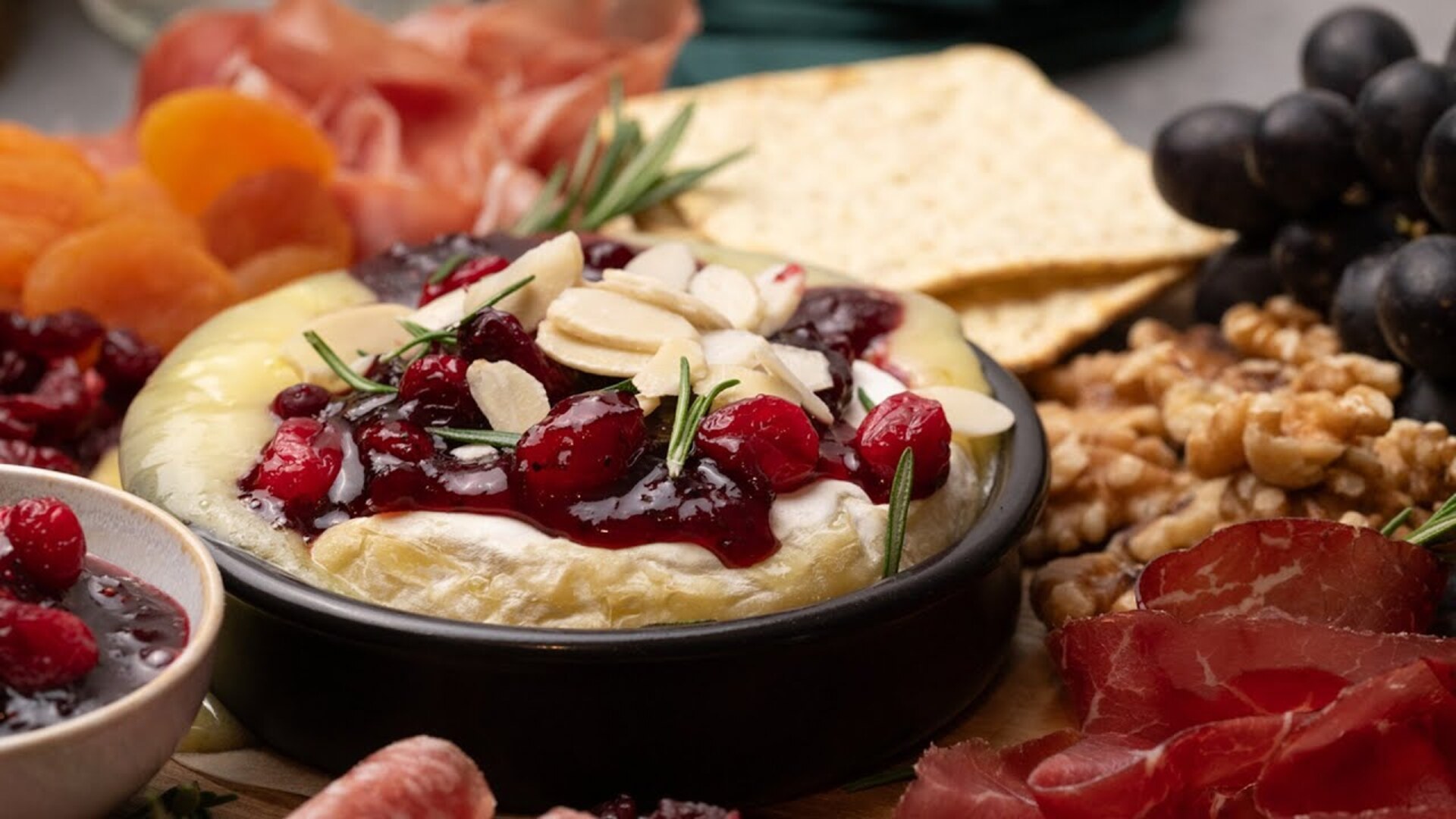 Cranberry and rosemary baked brie board recipe
