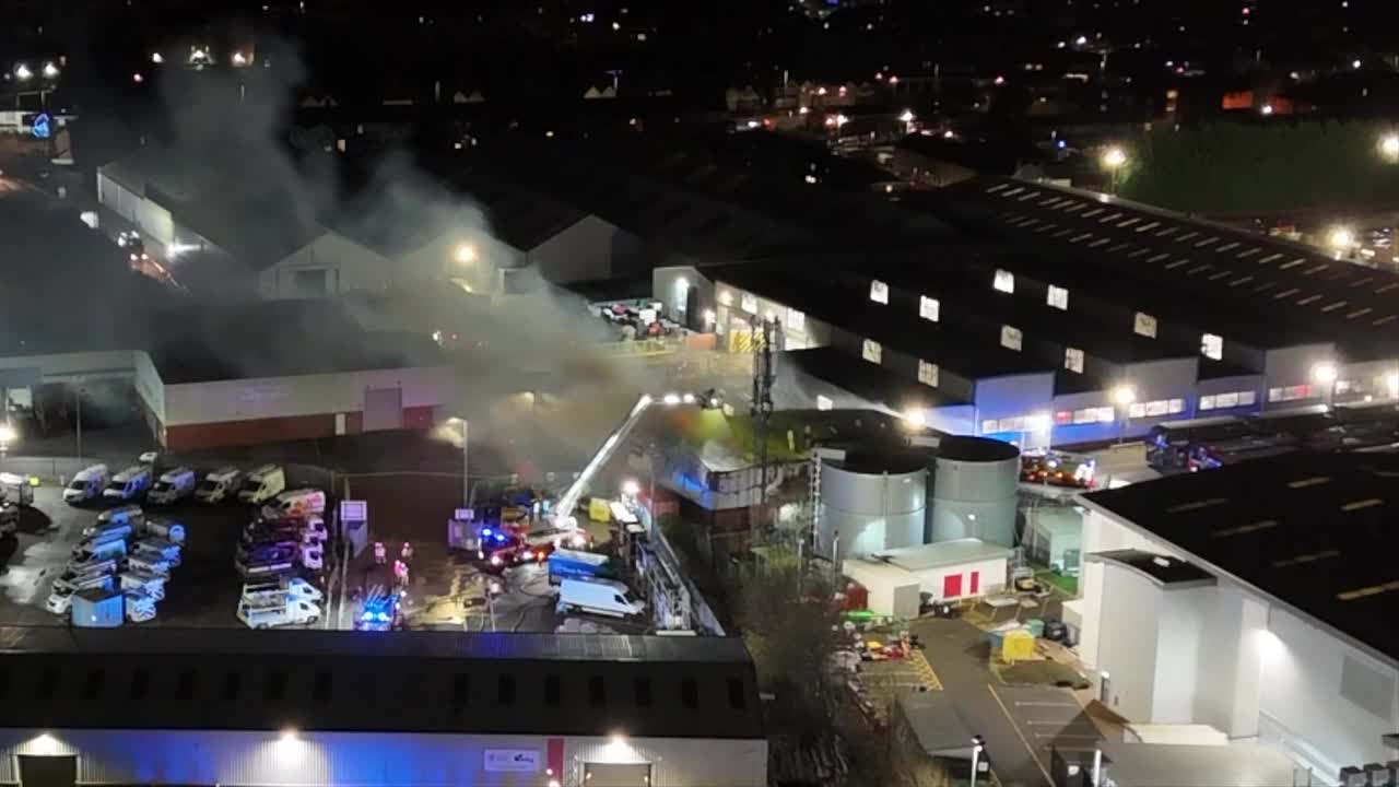 Intense fire at pork scratchings factory in Walsall; crews fight to contain the flames