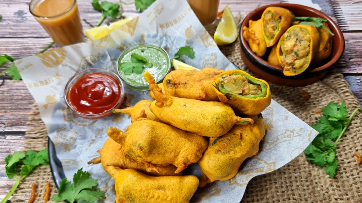 Traditional mirchi bhaji snack