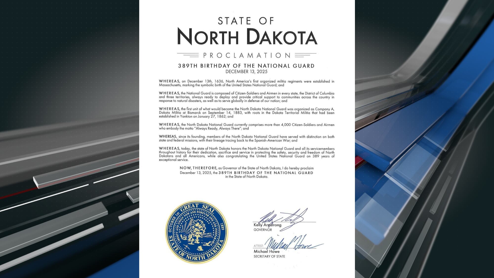 Armstrong signs proclamation celebrating National Guard’s birthday