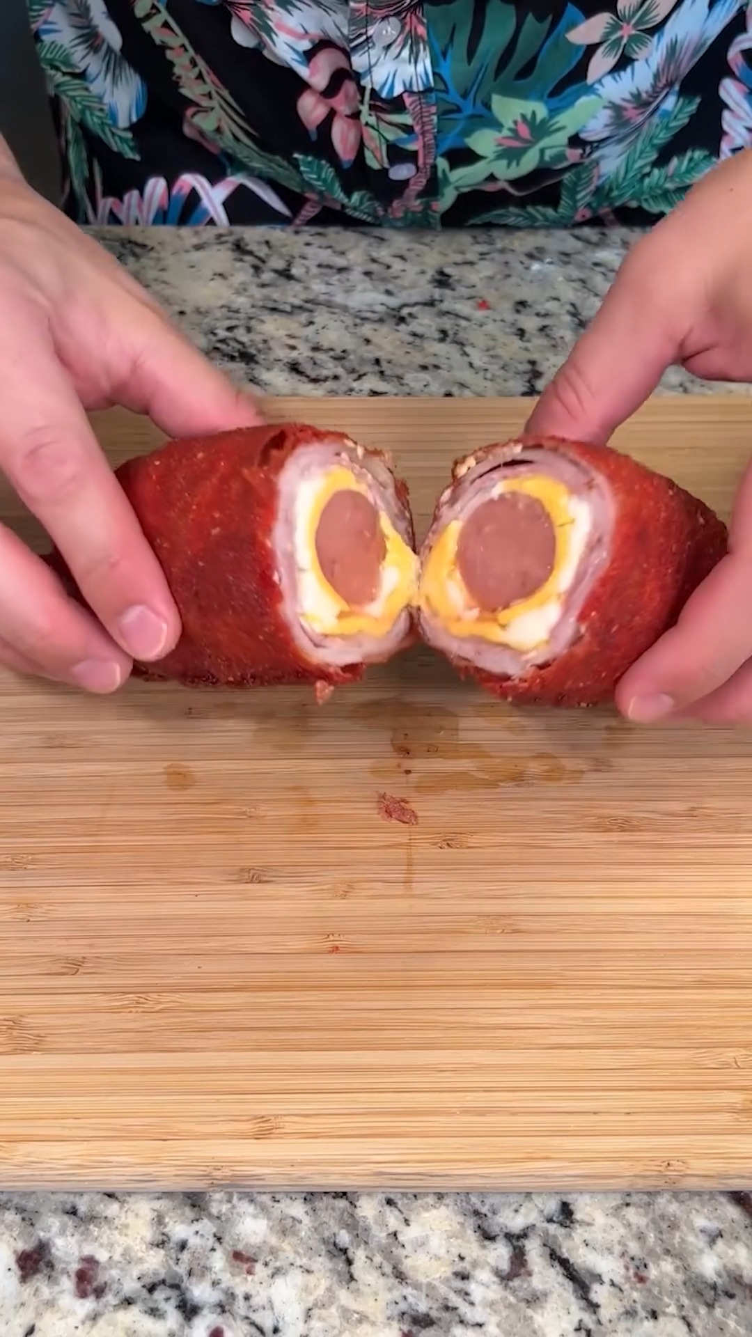 Bacon-wrapped cheese hotdog