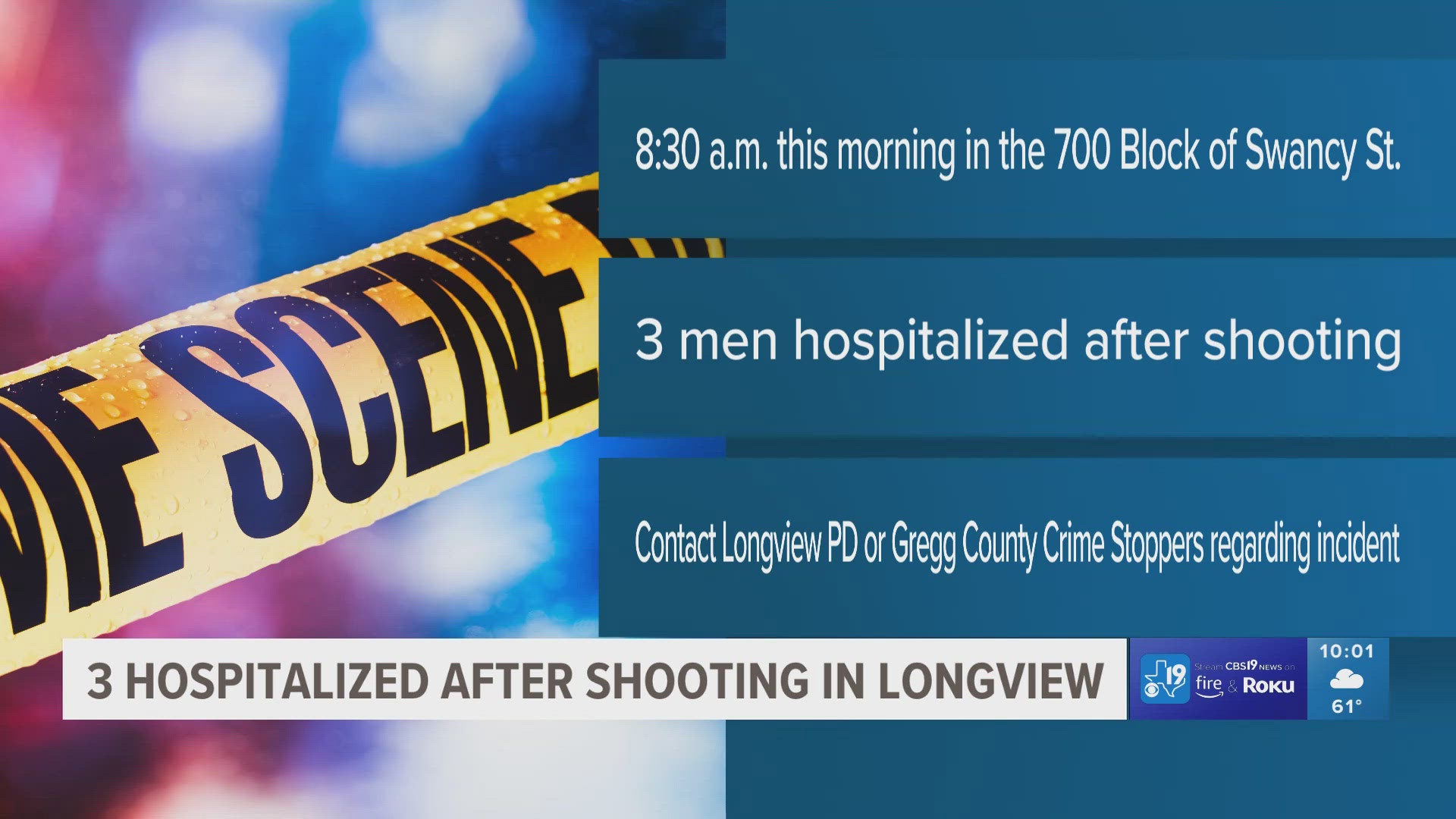 3 men hospitalized after shooting in Longview