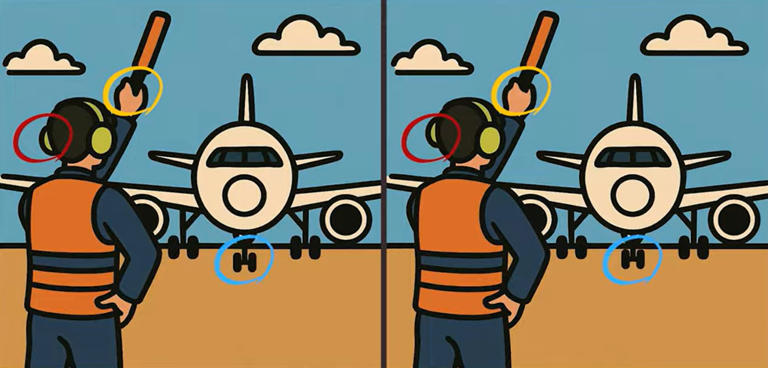 Spot the 3 Differences in Air Traffic Marshall Guiding Airplane Beat ...