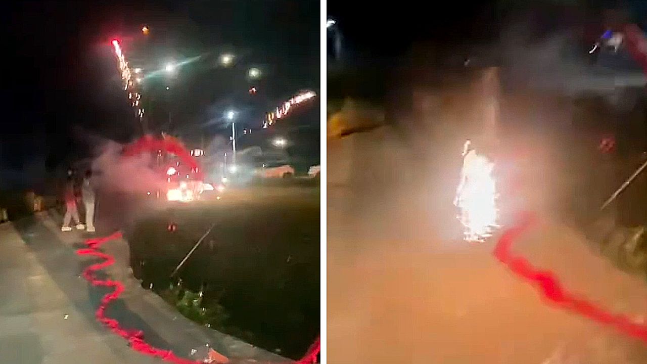 Fireworks malfunction sends exploding projectiles flying directly into ...