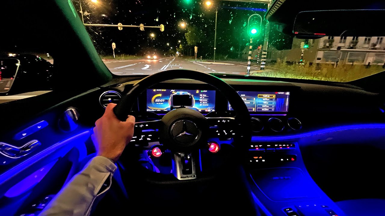 Night drive in a Mercedes at full speed