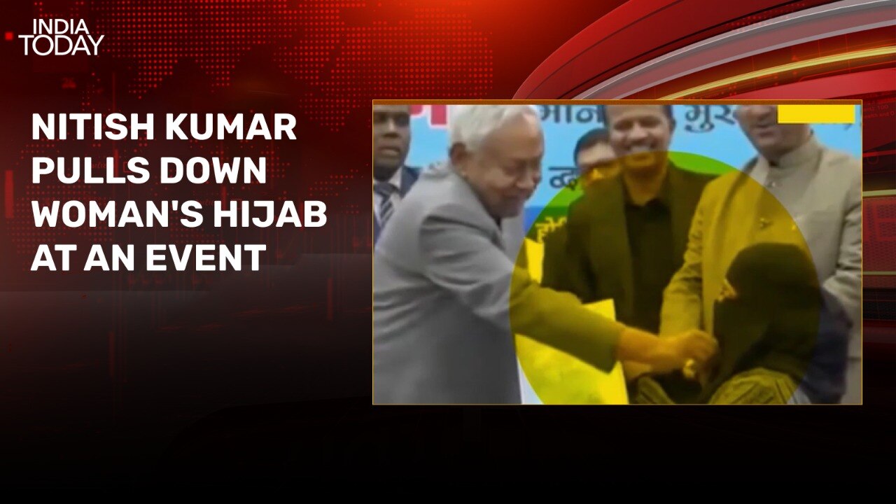 Video: Nitish Kumar pulls down woman's hijab while handing her ...