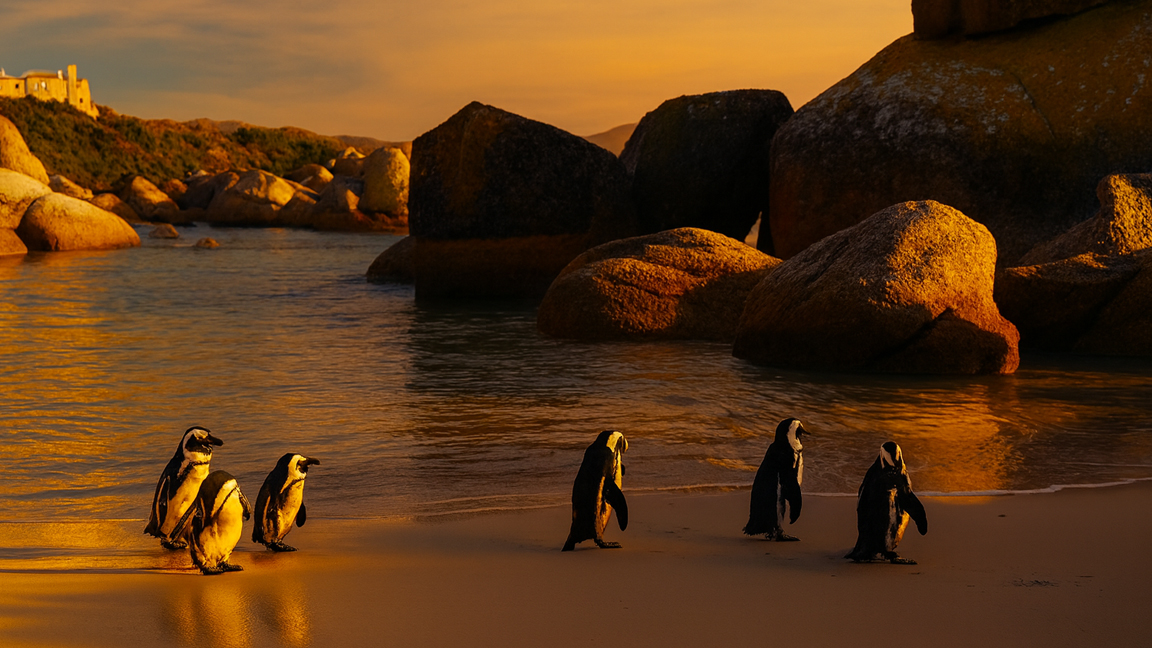 Adorable moments of penguins on the beach