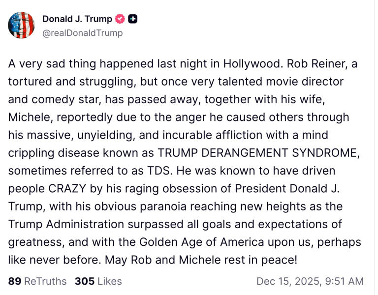 MAGA actor fumes at Trump on Fox over Rob Reiner slaying