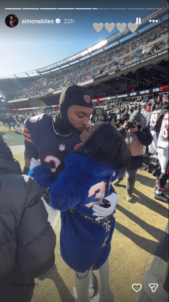 Simone Biles has a cute PDA moment with her husband - but OMG, that coat