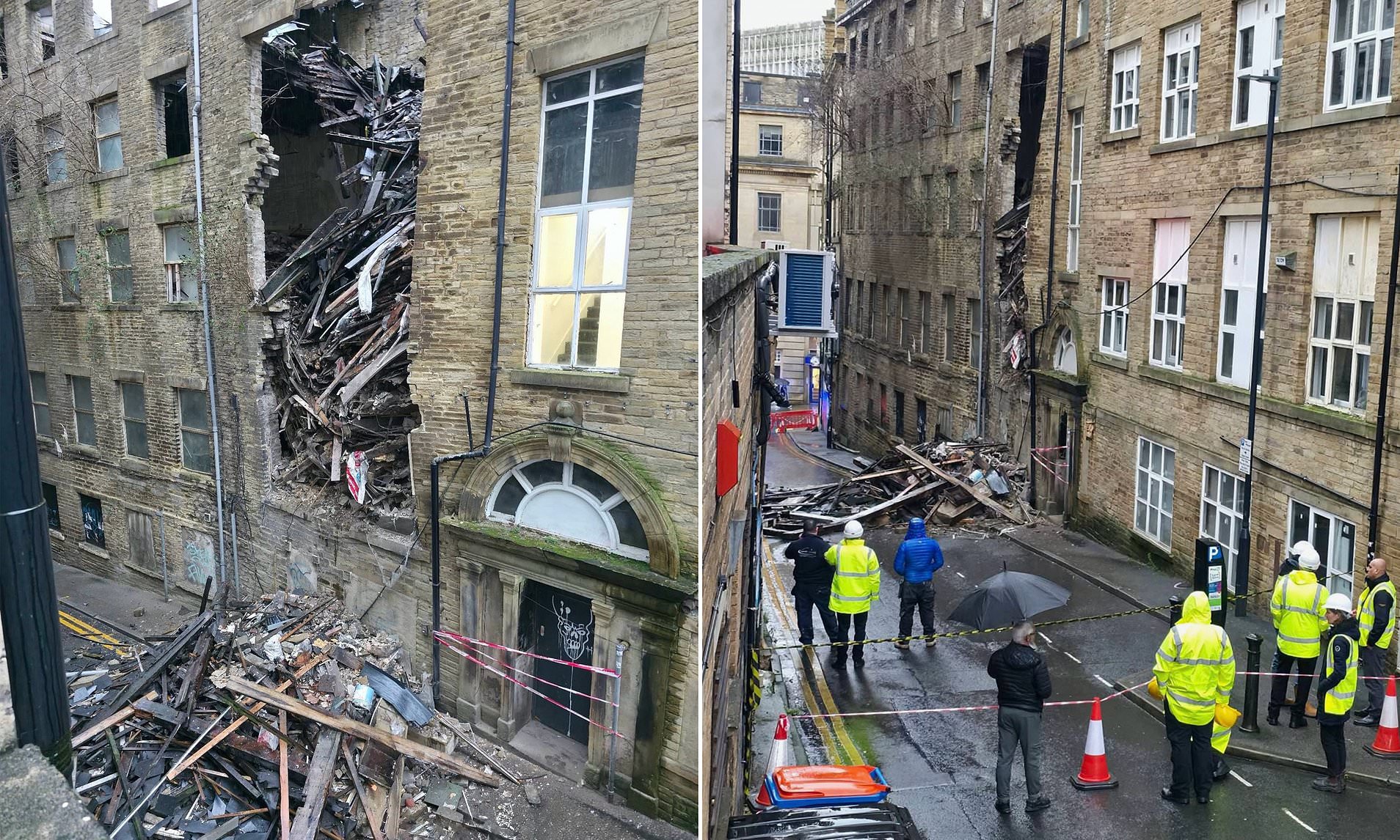 Moment building comes crashing down in Bradford city centre - sending ...