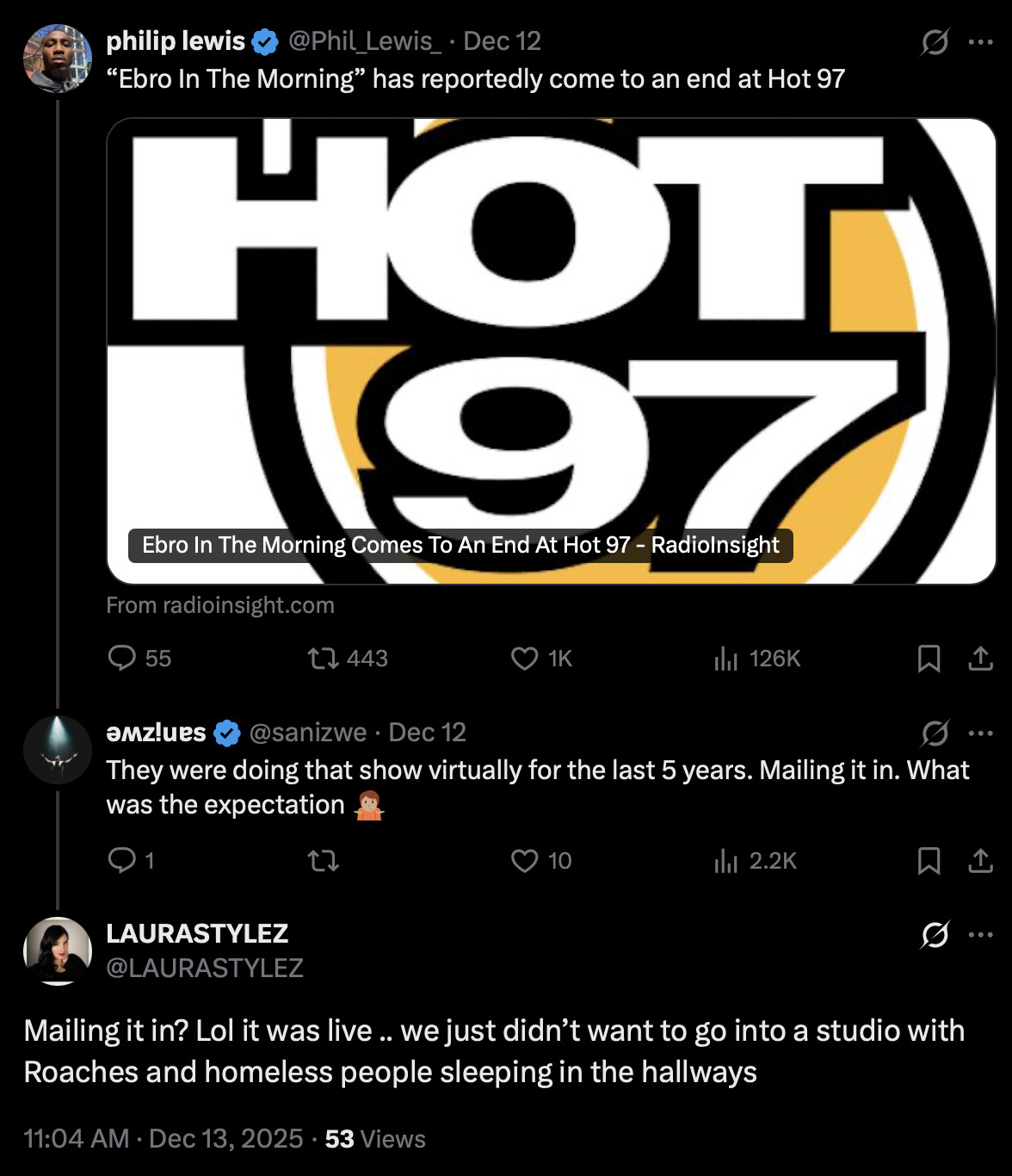 Laura Stylez says 'Ebro in the Morning' didn't record at Hot 97 due to ...