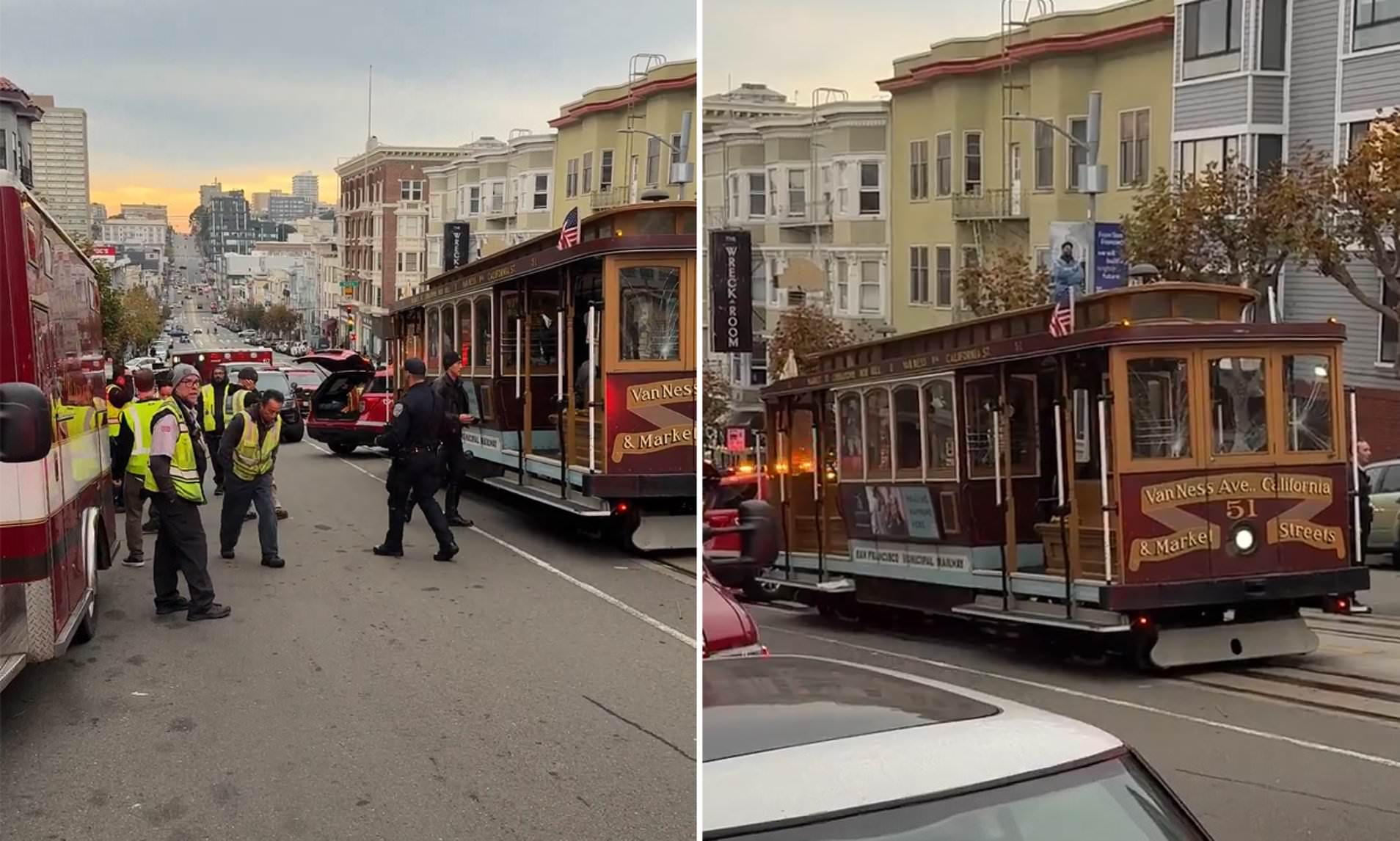 Chaos on San Francisco street after cable car slams to an abrupt halt ...