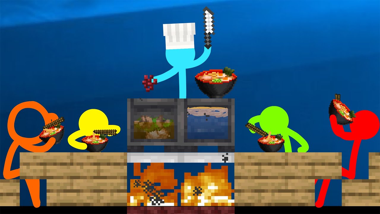 Note block chains: Stick figures locked to the beat