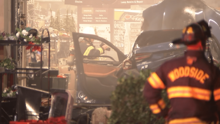 SUV catches fire after crashing into Ace Hardware store in Redwood City