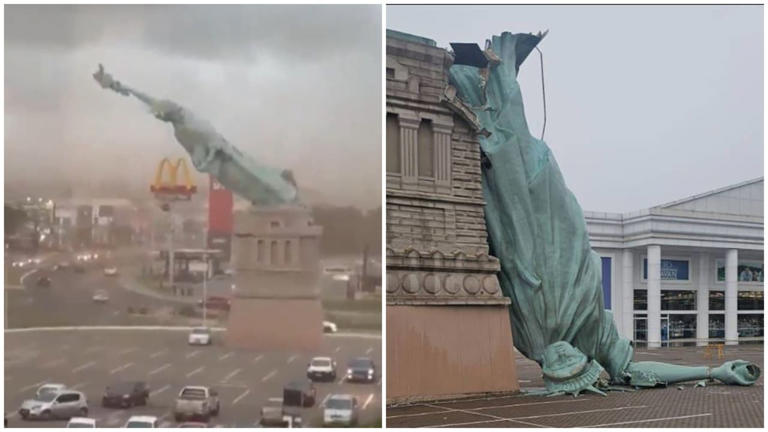 Statue of Liberty Tilts, Topples To Ground In Dramatic Video But Its ...
