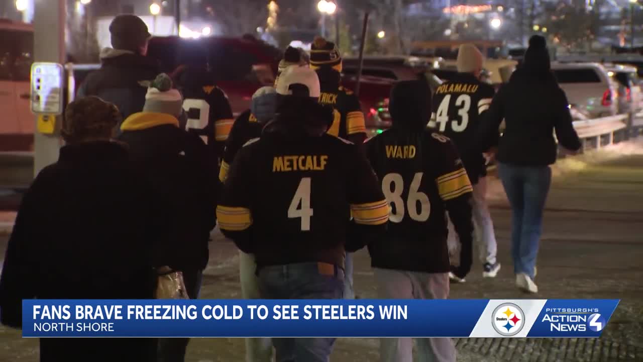 Fans brave freezing cold to cheer on a Steelers win on Monday Night ...