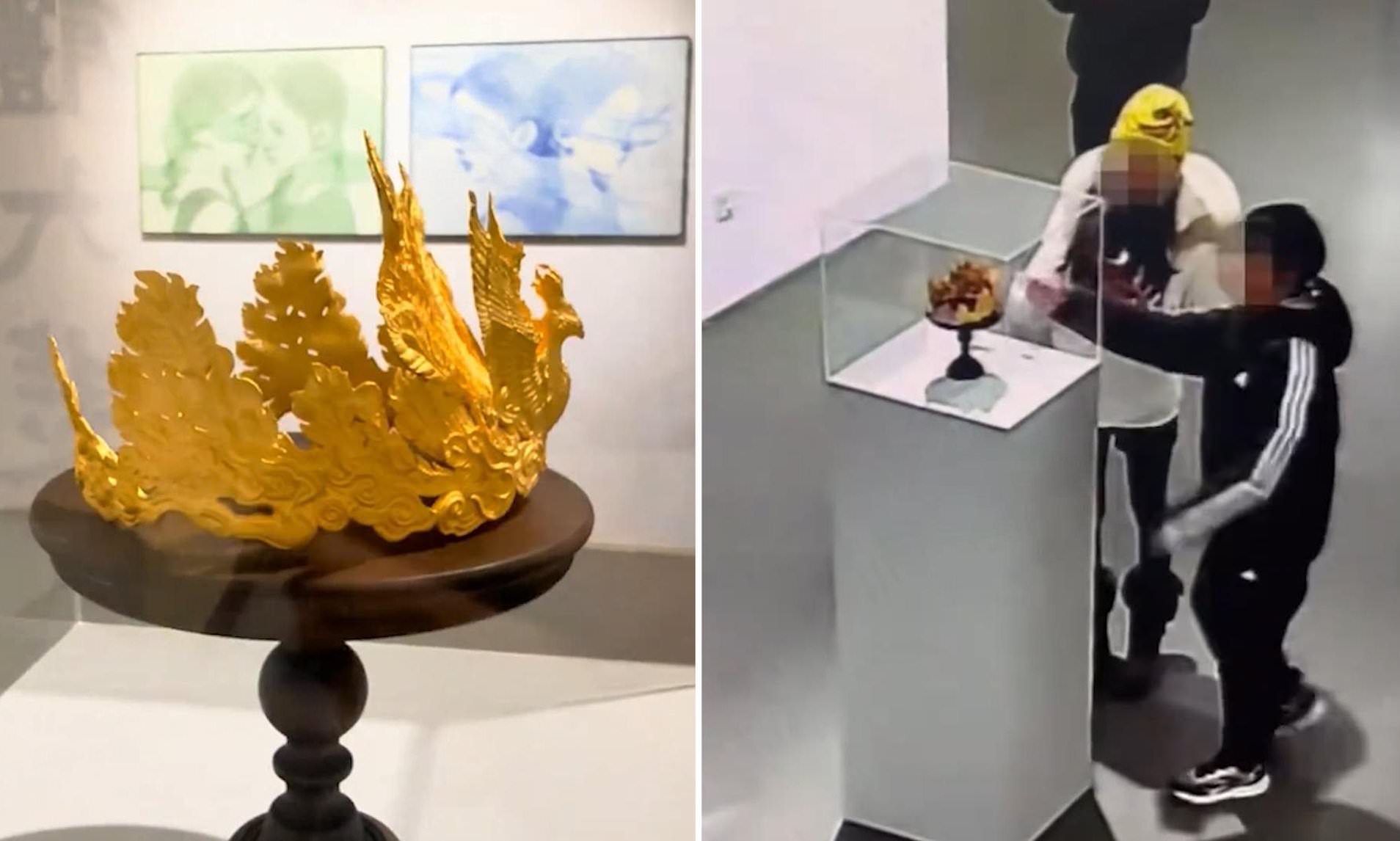 Child accidentally knocks over and damages a hand-crafted golden ...