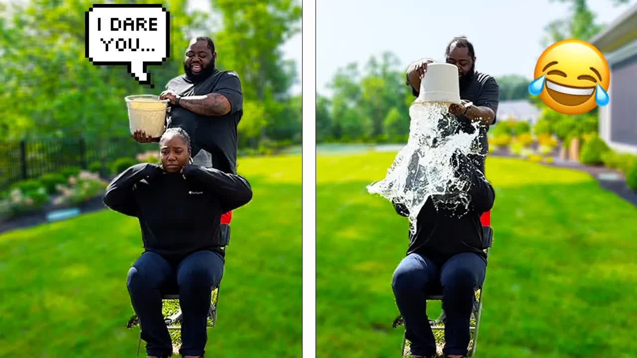 I dared my wife to let me pour five buckets of ice water on her | Dare ...