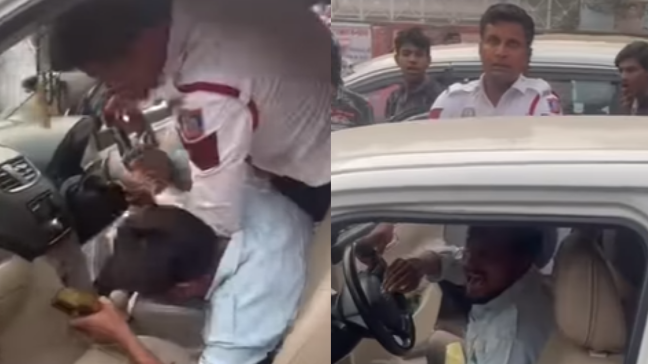 Punches Fly Over Parking In Delhi Traffic Cop Suspended After Viral