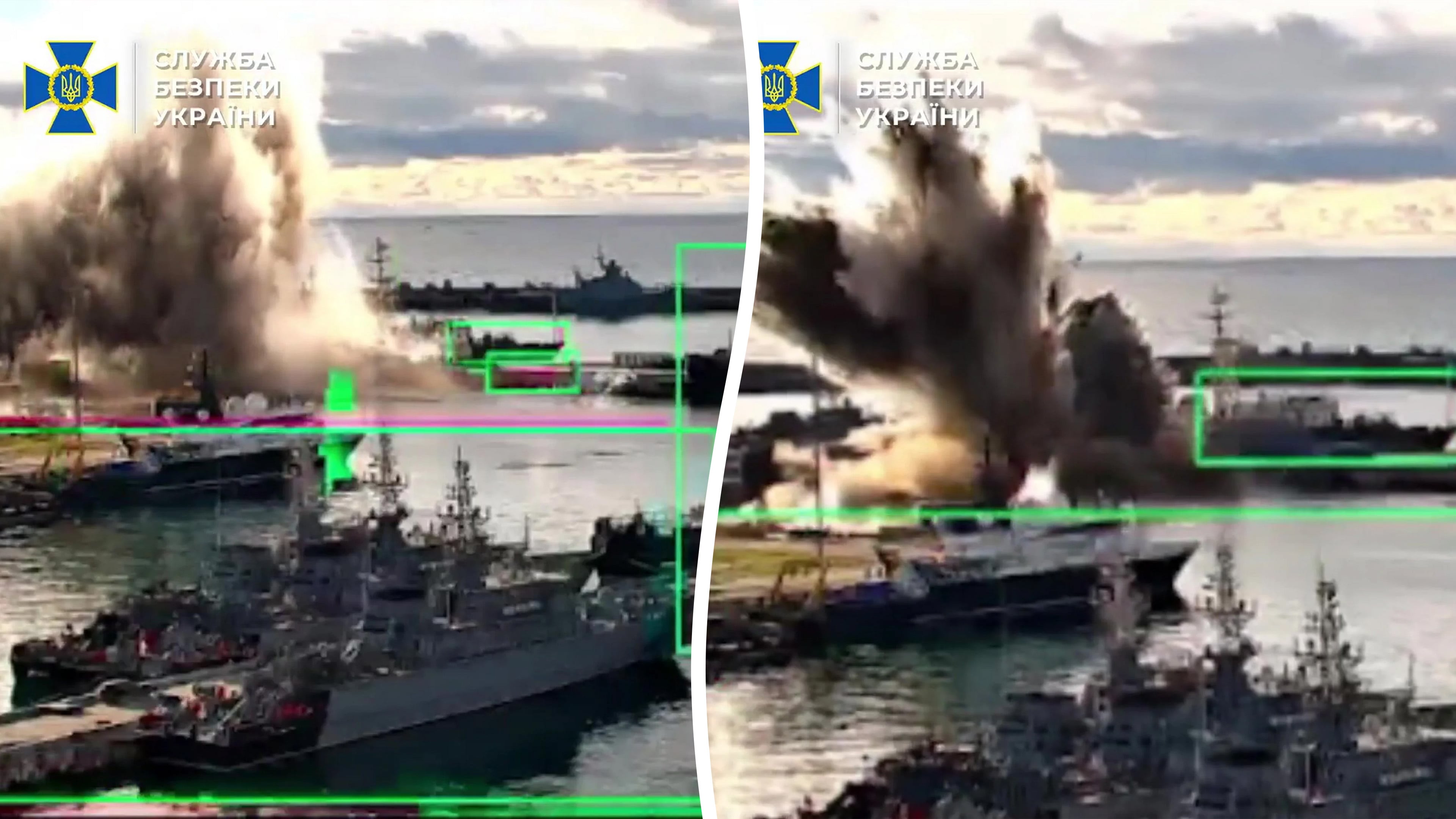 Shocking moment $400 million Russian submarine hit by underwater drones