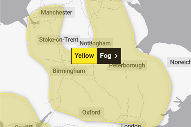 Travel disruption expected as Met Office issues fog warning for large ...