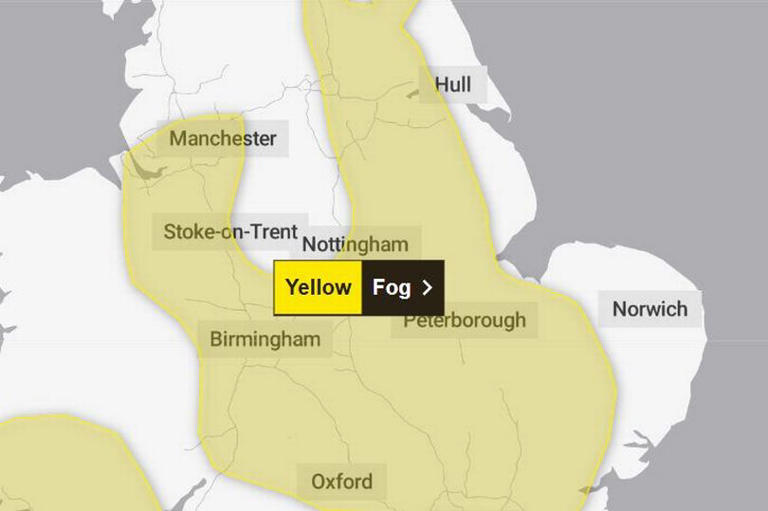 Met Office's Birmingham yellow warning for dense fog leading to ...