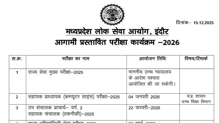 MPPSC exam calendar 2026 released; check full schedule here