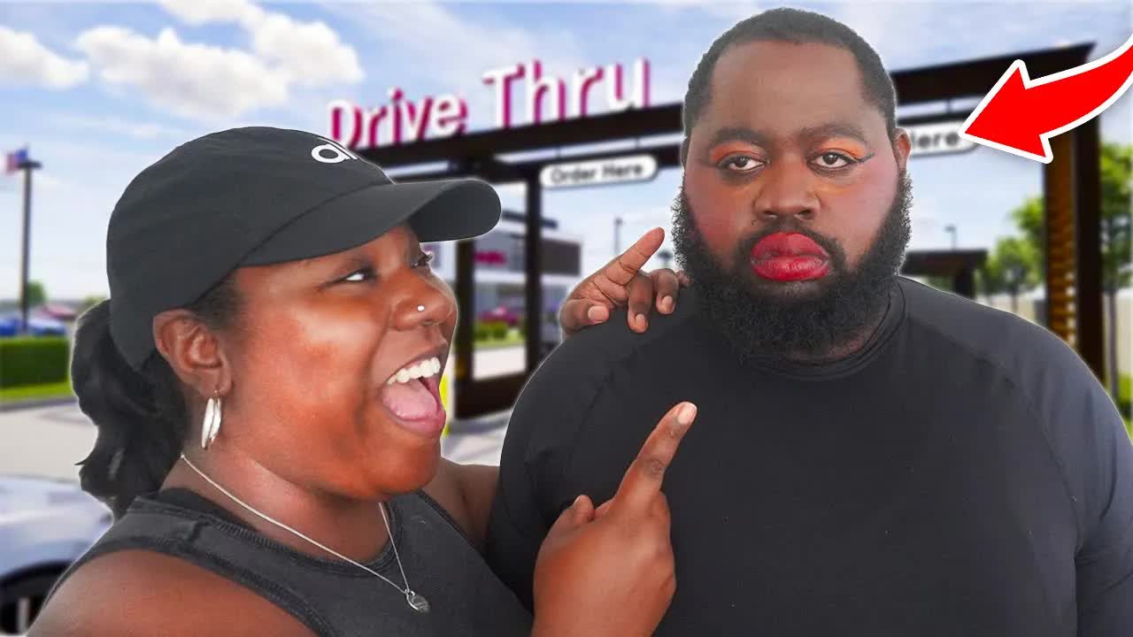 I dared my husband to go through every drive thru with a full face of ...