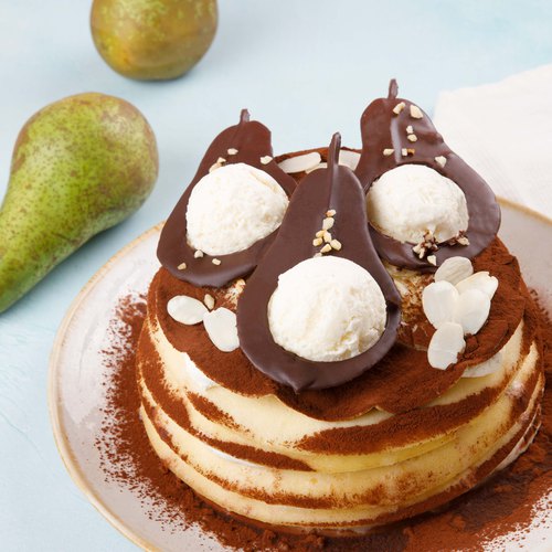 Poached pear crepe cake