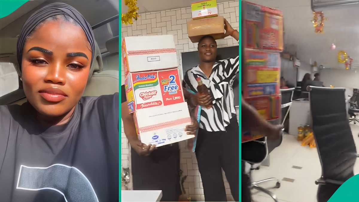 Lady shows items company gave staff members as Christmas bonus ...