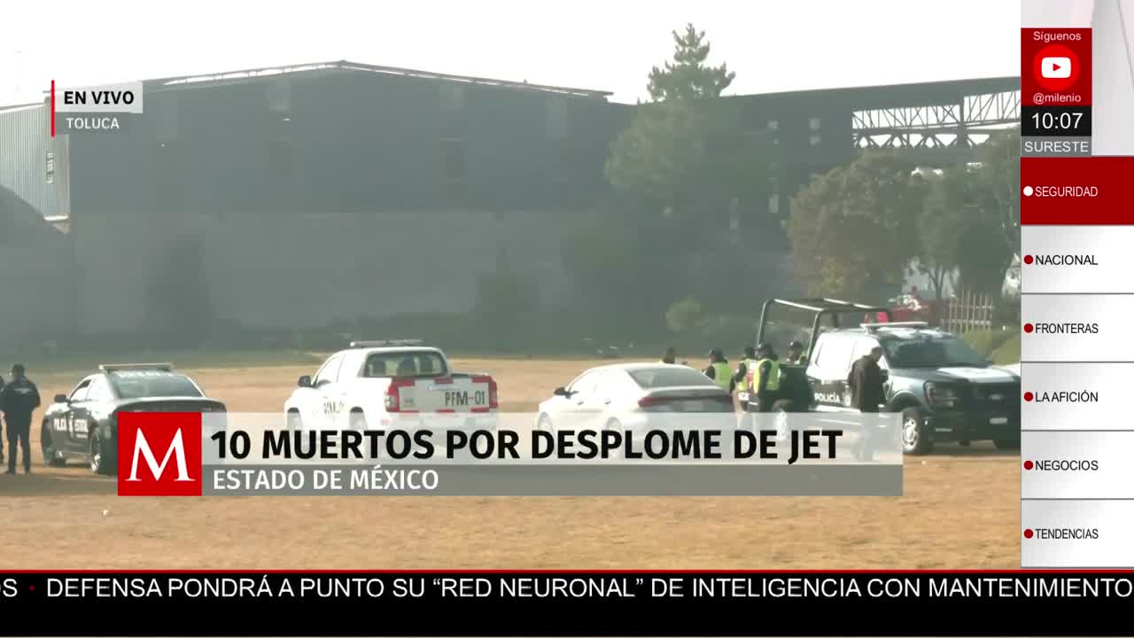 Reportan 10 muertos tras desplome de jet en Toluca, Estado de México