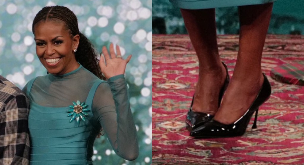 Michelle Obama pairs her go-to Jimmy Choo pumps with Hervé Léger dress ...