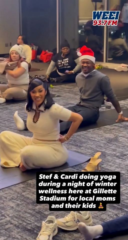 Cardi B and Stefon Diggs get down for a family yoga class at Patriots ...