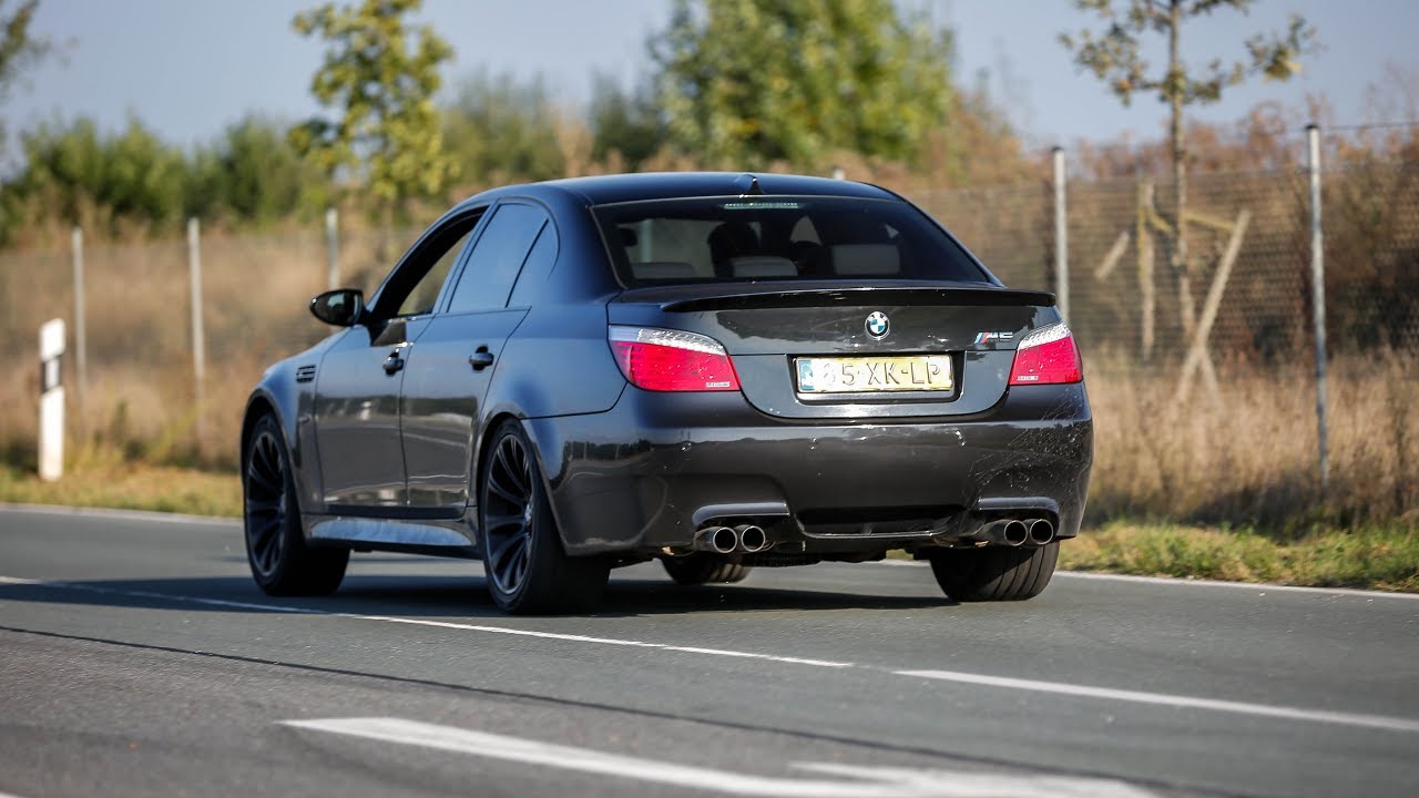 Revs and burnout with BMW M5 with guerrilla straight pipes